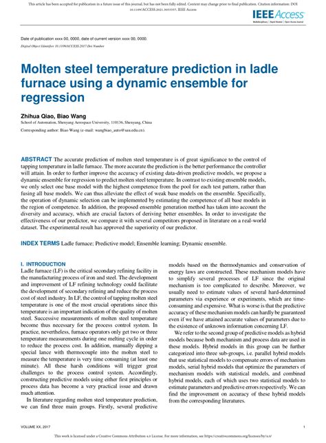Pdf Molten Steel Temperature Prediction In Ladle Furnace Using A Dynamic Ensemble For Regression