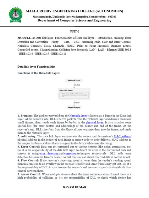 Cn Unit 2 Pdf Error Detection And Correction Transmission Control Protocol