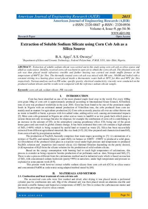 Pdf Extraction Of Soluble Sodium Silicate Using Corn Cob Ash As A