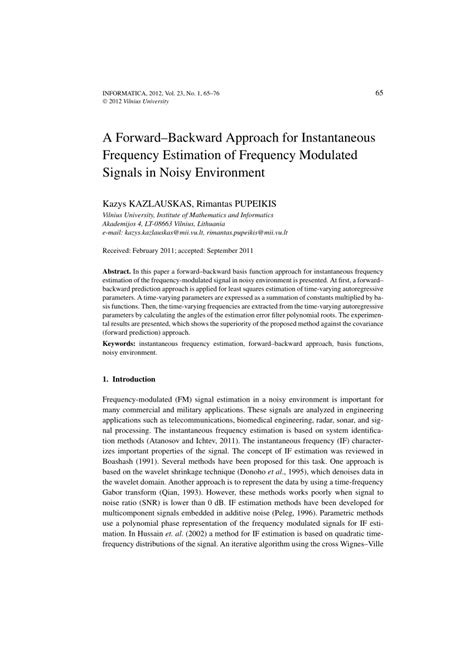 Pdf A Forward Backward Approach For Instantaneous Frequency Estimation Of Frequency Modulated
