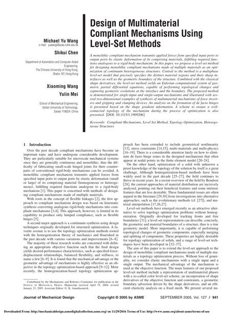 PDF Design Of Multimaterial Compliant Mechanisms Using Level Set Methods