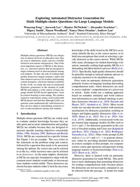 Exploring Automated Distractor Generation For Pdf Multiple Choice Mathematics