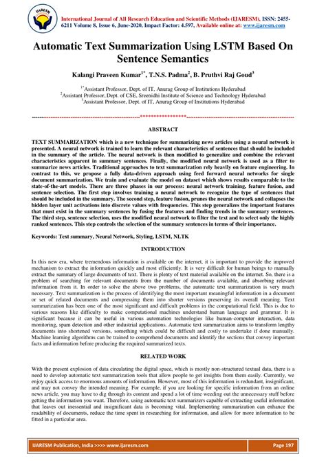 Pdf Automatic Text Summarization Using Lstm Based On Sentence
