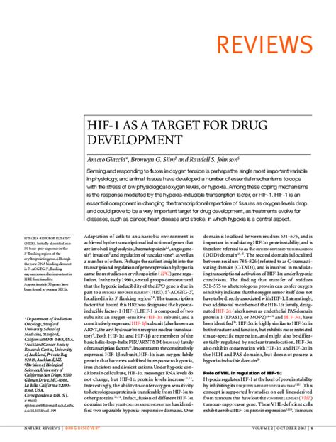Pdf Hif 1 As A Target For Drug Development