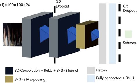 three dimensional cnn architecture used to predict the six different
