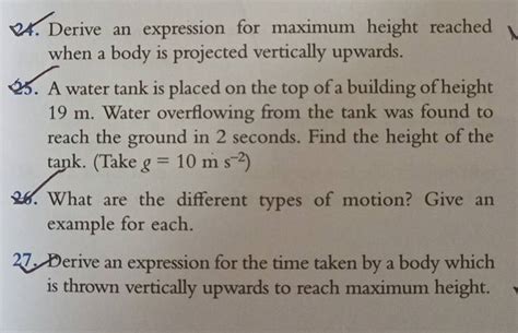 q4 derive an expression for maximum height reached when a body is projec