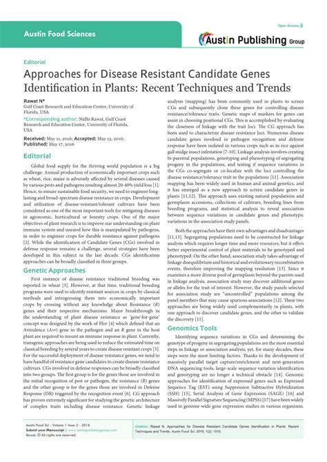 Pdf Approaches For Disease Resistant Candidate Genes Identification In Plants Recent