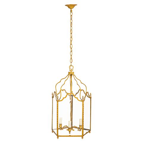 A Gilt Metal Lantern 20th Century Defects Some Glasses To Be Fixed Electrified Not Working