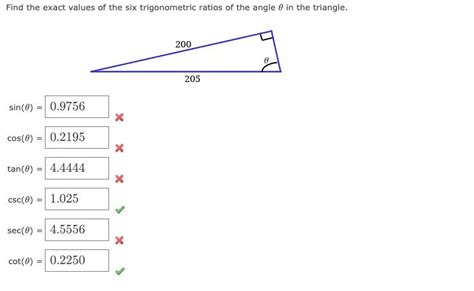 Solved Find The Exact Values Of The Six Trigonometric Ratios