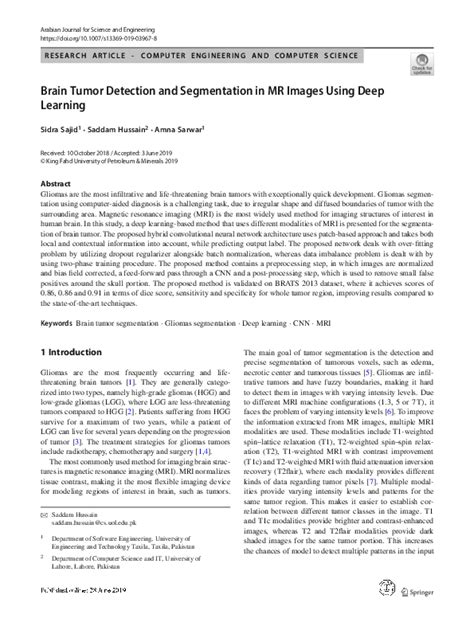 pdf brain tumor detection and segmentation in mr images using deep