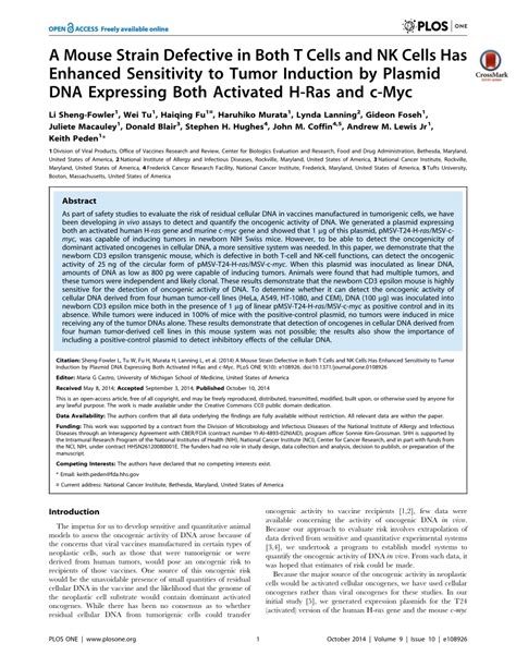 Pdf A Mouse Strain Defective In Both T Cells And Nk Cells Has Enhanced Sensitivity To Tumor