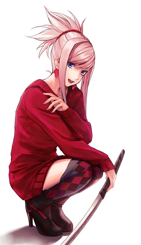 Safebooru 1girl D Applekun Argyle Argyle Legwear Bangs Blue Eyes