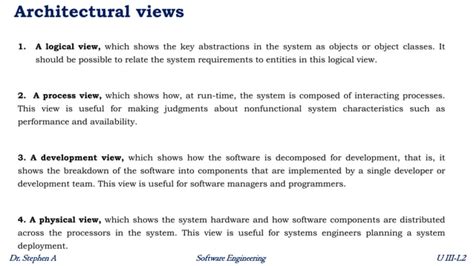 Unit 3 Lecture 2 Architectural Design Decisions Architectural Viewspdf