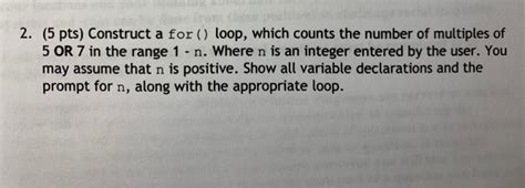 solved 2 5 pts construct a for loop which counts the