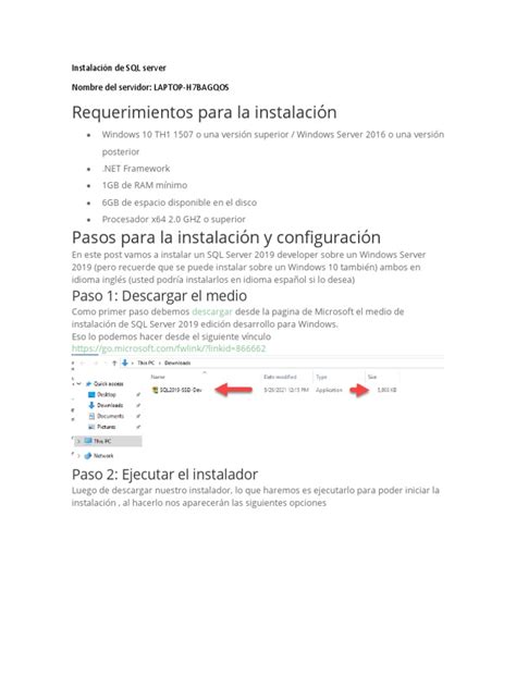 Instalación De Sql Server Pdf Servidor Sql De Microsoft Windows 10
