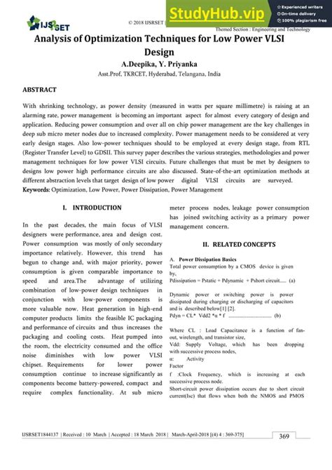 analysis of optimization techniques for low power vlsi design pdf