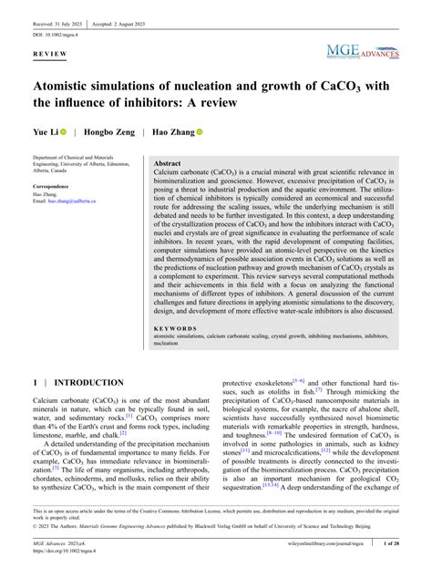 Pdf Atomistic Simulations Of Nucleation And Growth Of Caco3 With The Influence Of Inhibitors