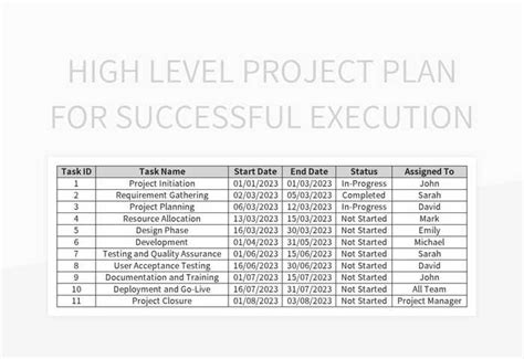 High Level Project Plan For Successful Execution Excel Template Free Download Pikbest
