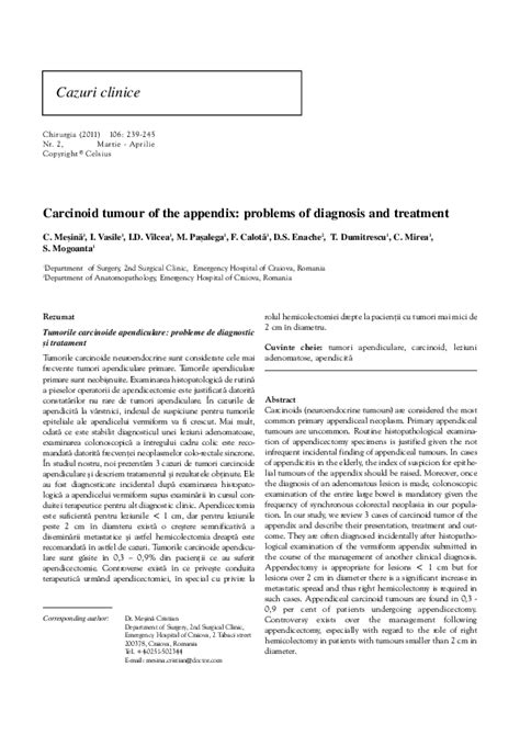 Pdf Carcinoid Tumour Of The Appendix Problems Of Diagnosis And Treatment