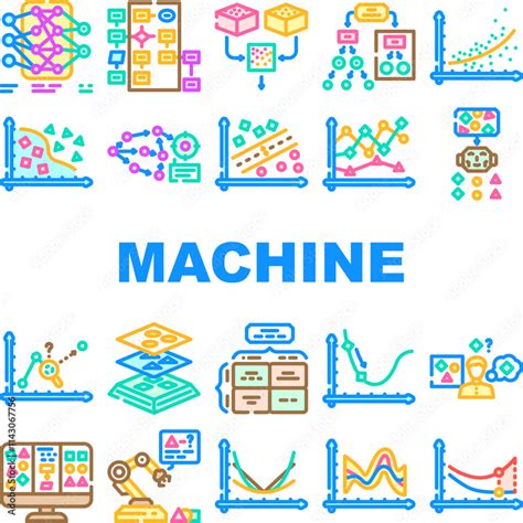 Machine Learning Algorithm Model Icons Set Vector Data Training Supervised Unsupervised