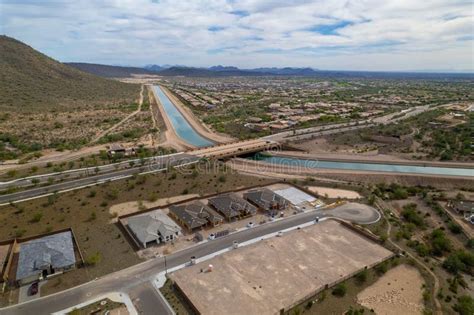 Aerial View Of The Central Arizona Project And New Homes In Vistancia