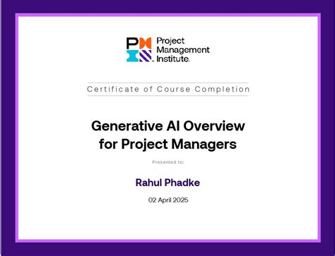 I Have Successfully Completed The Course On Generative Ai Overview For Rahul Phadke Pmp