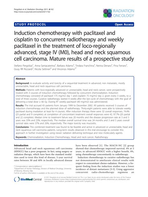 Pdf Induction Chemotherapy With Paclitaxel And Cisplatin To Concurrent Radiotherapy And Weekly