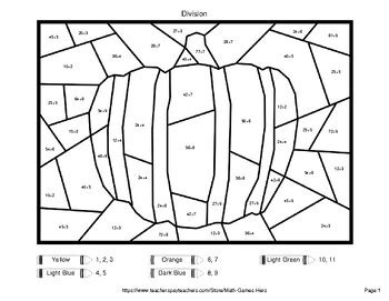 Division 2 Digit By 1 Digit Fall Coloring Worksheets Color By Number