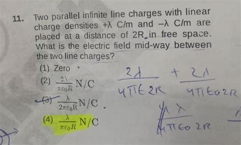 11 Two Parallel Infinite Line Charges With Linear Charge Densities λc M