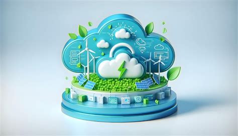クラウド・グリーニング cloud greening 100 再生可能エネルギーで動くクラウドサービスでデータを変換する プレミアム写真