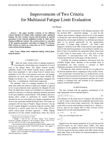 Pdf Improvements Of Two Criteria For Multiaxial Fatigue Limit Evaluation