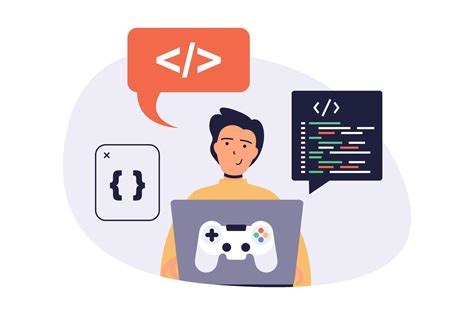Game Developer Web Concept With Flat Cartoon People For Website Design Man Working With Code