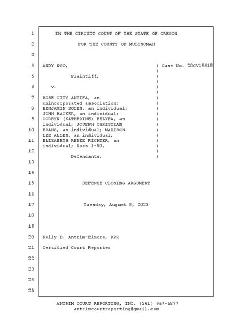 Defense Closing Statement In Andy Ngo V Rose City Antifa John Hacker