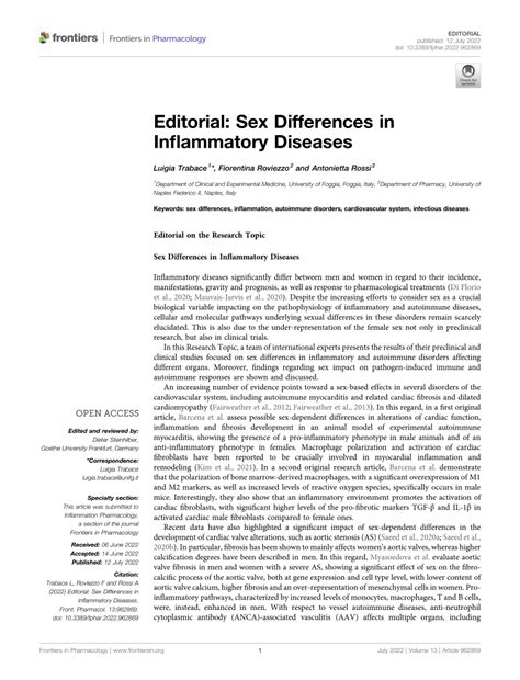 Pdf Editorial Sex Differences In Inflammatory Diseases