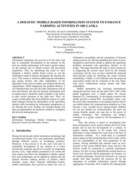 Pdf A Holistic Mobile Based Information System To Enhance Farming Activities In Sri Lanka