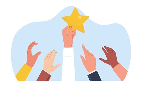 사업에서의 성공의 개념 사업가의 손은 별을 움켜쥐었다 목표와 꿈의 목표 리더십과 기회를 달성하십시오 경력의 전문적인 성장 벡터 만화 평면 격리 그림 별 모양에 대한 스톡