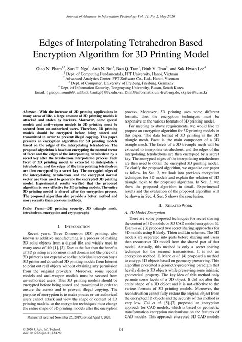 Pdf Edges Of Interpolating Tetrahedron Based Encryption Algorithm For 3d Printing Model