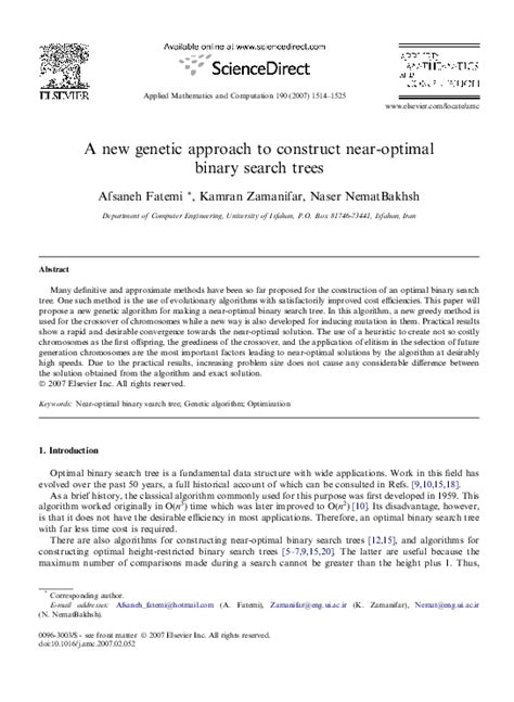 A New Genetic Approach To Construct Near Optimal Binary Search Trees