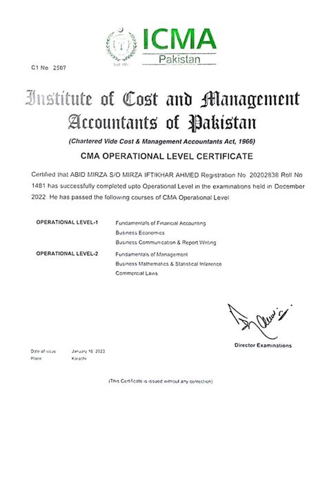 Abid Mirza On Linkedin Alhamdulillah Recieved First Module Certificate From Institute Of Cost