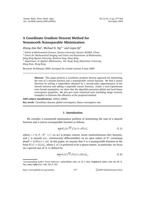 Pdf A Coordinate Gradient Descent Method For Nonsmooth Nonseparable Minimization