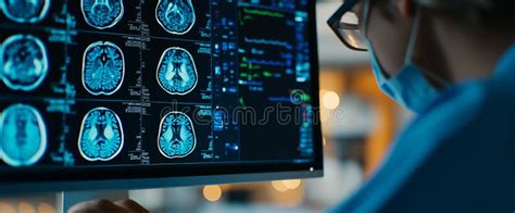 Close Up Of Medical Professional Analyzing Brain Scans On Computer