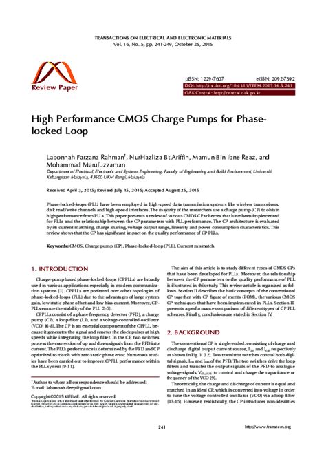 Pdf High Performance Cmos Charge Pumps For Phase Locked Loop