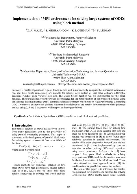 Pdf Implementation Of Mpi Environment For Solving Large Systems Of Odes Using Block Method
