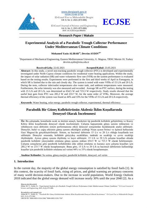 Pdf Experimental Analysis Of A Parabolic Trough Collector Dokumentips