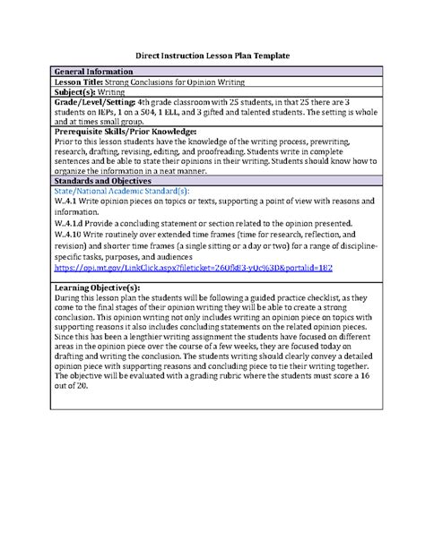 C935 Task 1 Lesson Plan Direct Instruction Lesson Plan Template