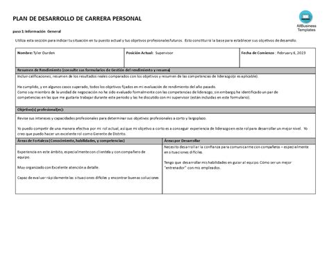 Gratis Plan Personal De Desarrollo De Carrera