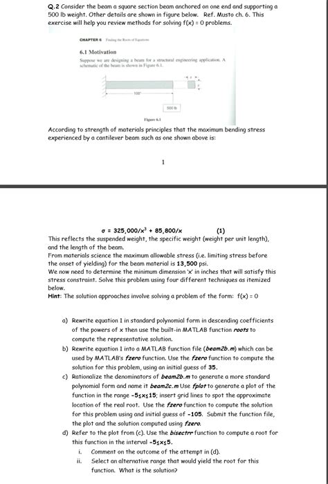 Solved Consider The Beam A Square Section Beam Anchored On Chegg Com