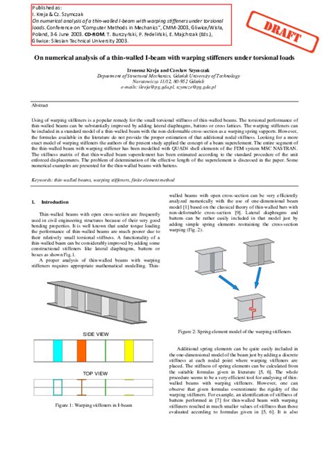 Pdf On Numerical Analysis Of A Thin Walled I Beam With Warping Stiffeners Under Torsional Loads