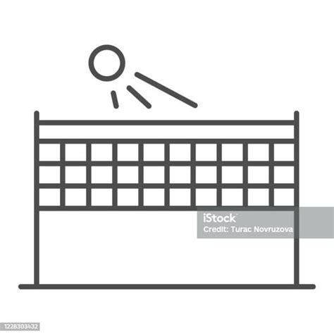 비치 발리볼 얇은 라인 아이콘 여름 스포츠 개념 흰색 배경에 볼 기호가있는 배구 그물 모바일 및 웹 디자인을위한 윤곽 스타일의 액티브 씨비치 스포츠 아이콘 벡터 그래픽 코트