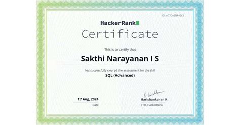 Sakthi Narayanan On Linkedin Hackerrank Skill Certificate